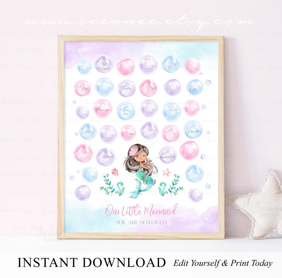 Mermaid Birthday Party Guestbook Sign Editable, Mermaid Guest Book ...