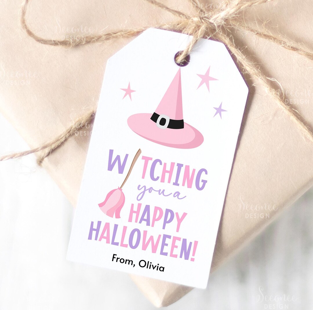 Witching You A Happy Halloween, Pink Halloween Gift Tag Printable ...