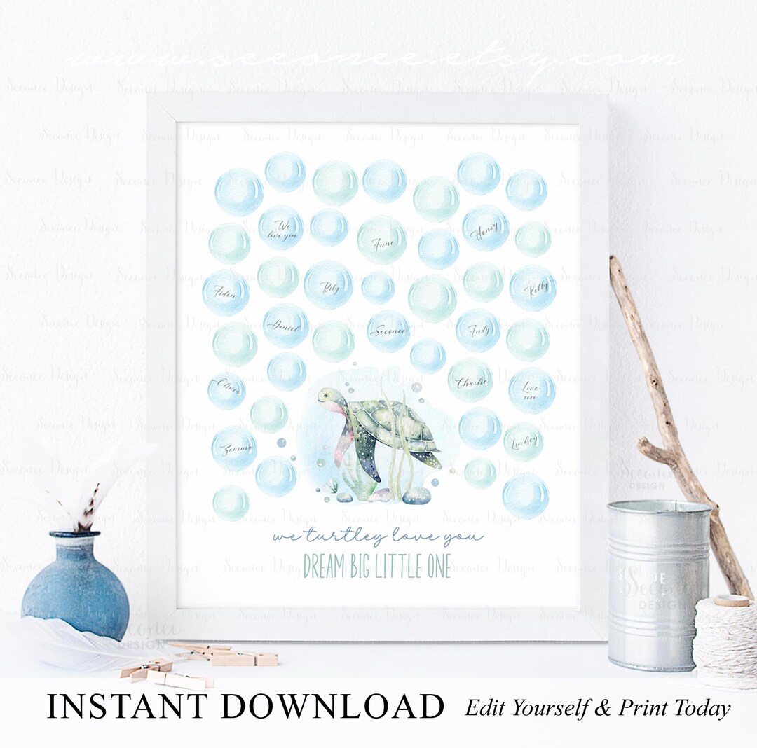 INSTANT DOWNLOAD Editable Sea Turtle Party Sign in Poster, Turtle ...