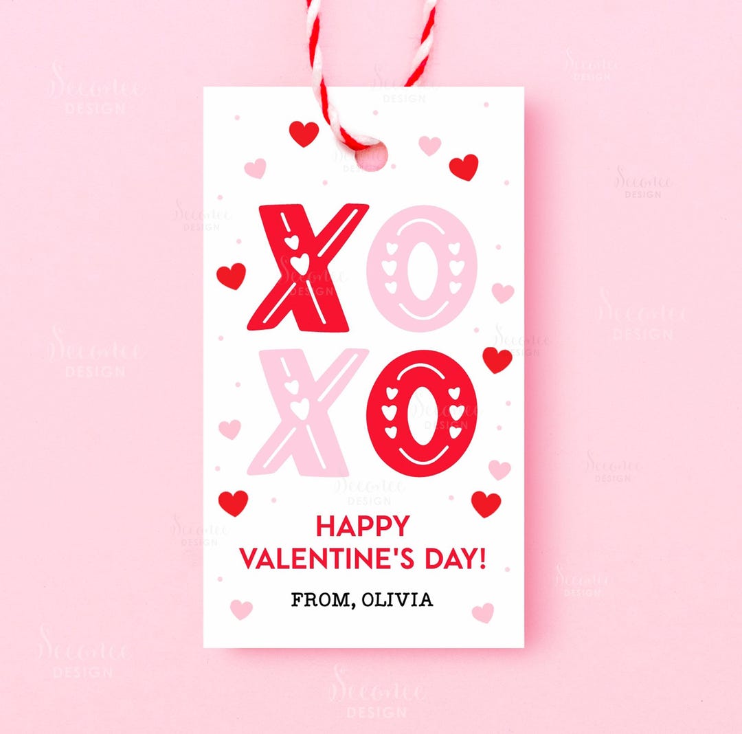 XOXO Valentine Gift Tag Printable Minimalist XOXO Valentine's Day Cards ...