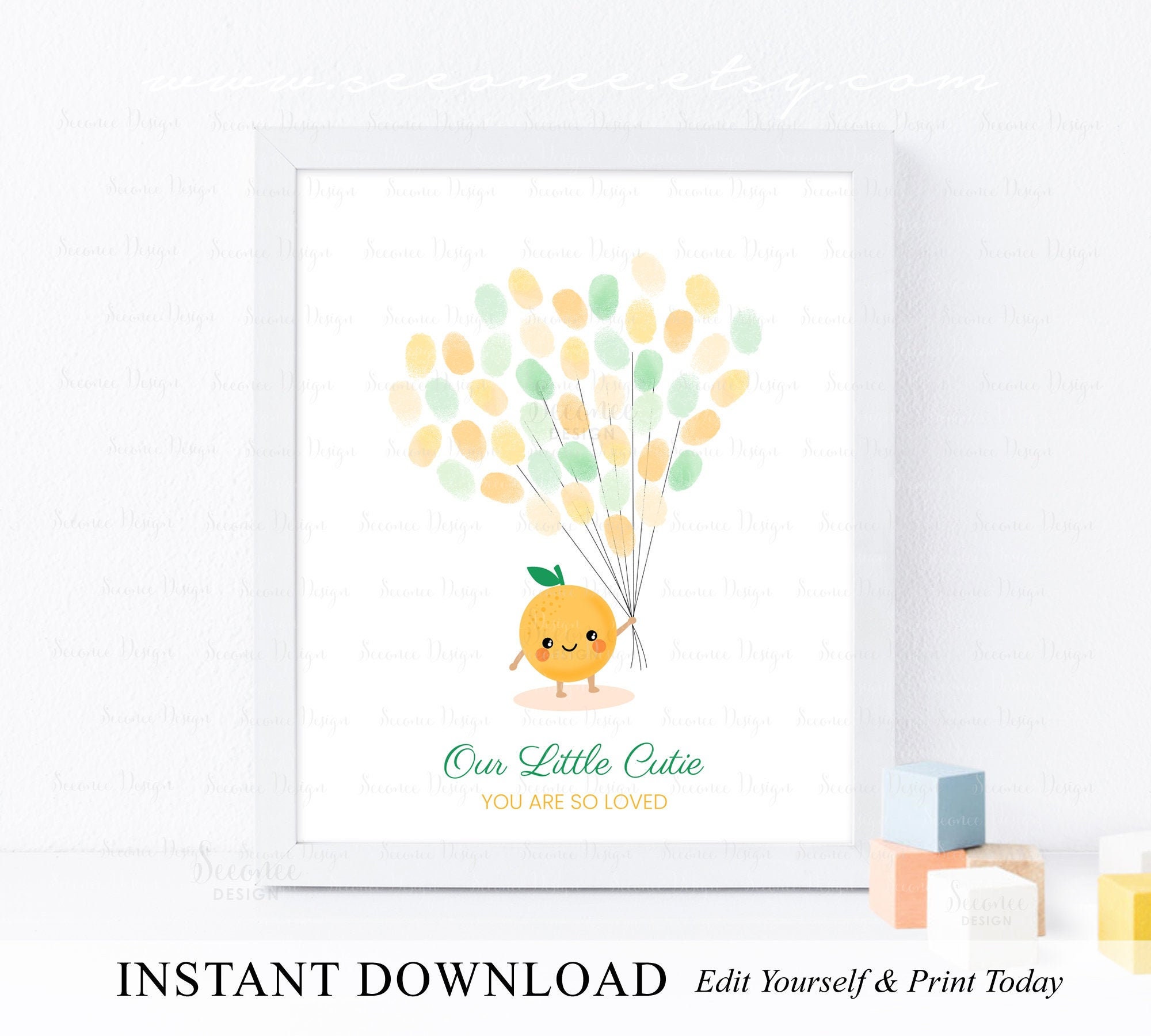 INSTANT DOWNLOAD Editable Little Cutie Orange Fingerprint Balloon Sign ...