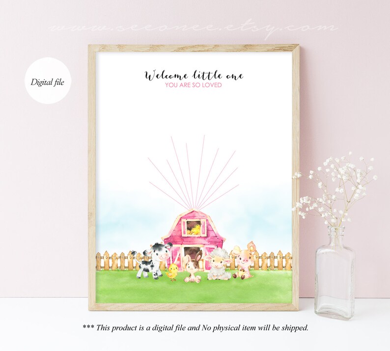 Farm Birthday Fingerprint Guest Book Gift, Cow, Pig, Sheep, Rabbit ...