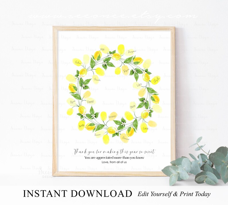 Editable Lemon Teacher Appreciation Gift Fingerprint Art Ideas, Thank ...