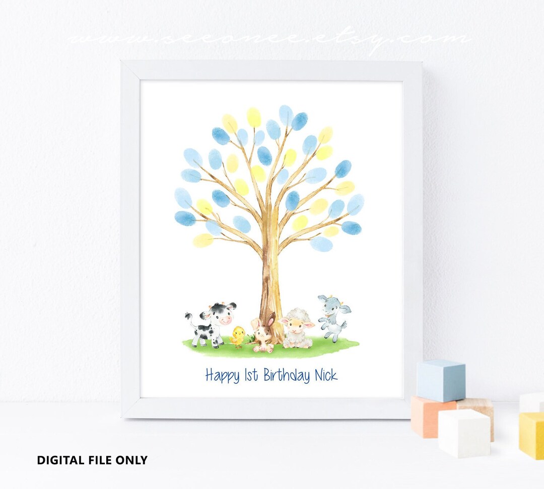 Farm Thumbprint Tree, Farm Fingerprint Free, Farm Baby Shower Guestbook ...