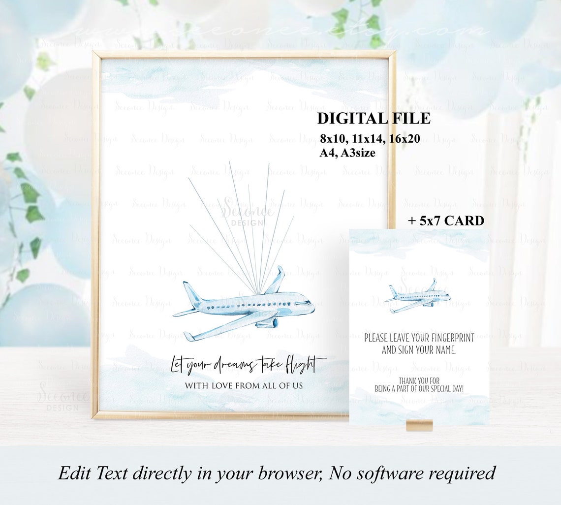 INSTANT DOWNLOAD Editable Blue Airplane Fingerprint Guest Book ...