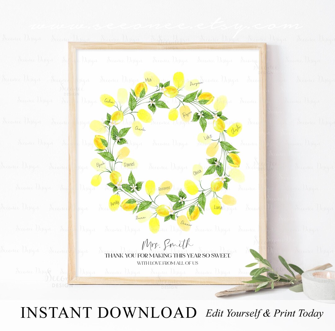 Editable Lemon Teacher Appreciation Gift Fingerprint Art Ideas End of ...