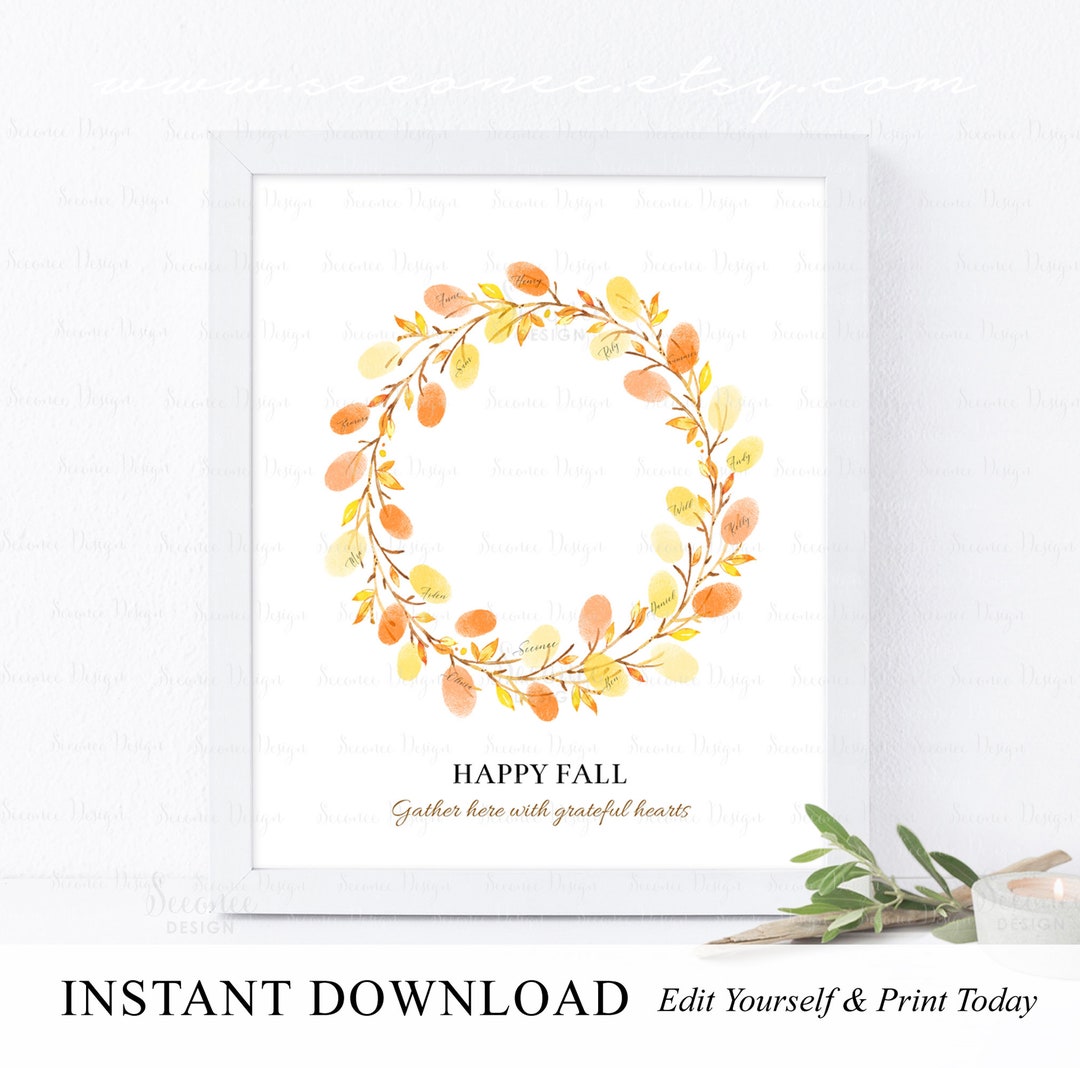 INSTANT DOWNLOAD Editable Fall Party Fingerprint Wreath Guest Book ...