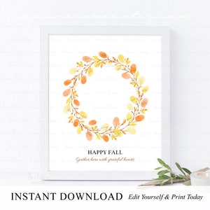 INSTANT DOWNLOAD Editable Fall Party Fingerprint Wreath Guest Book ...
