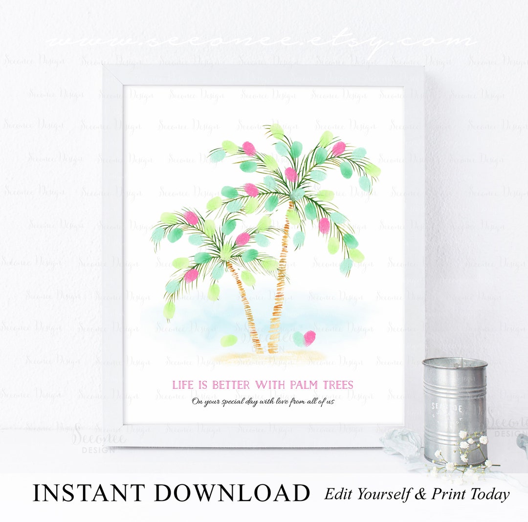 INSTANT DOWNLOAD Editable Palm Tree Thumbprint Guestbook Poster ...