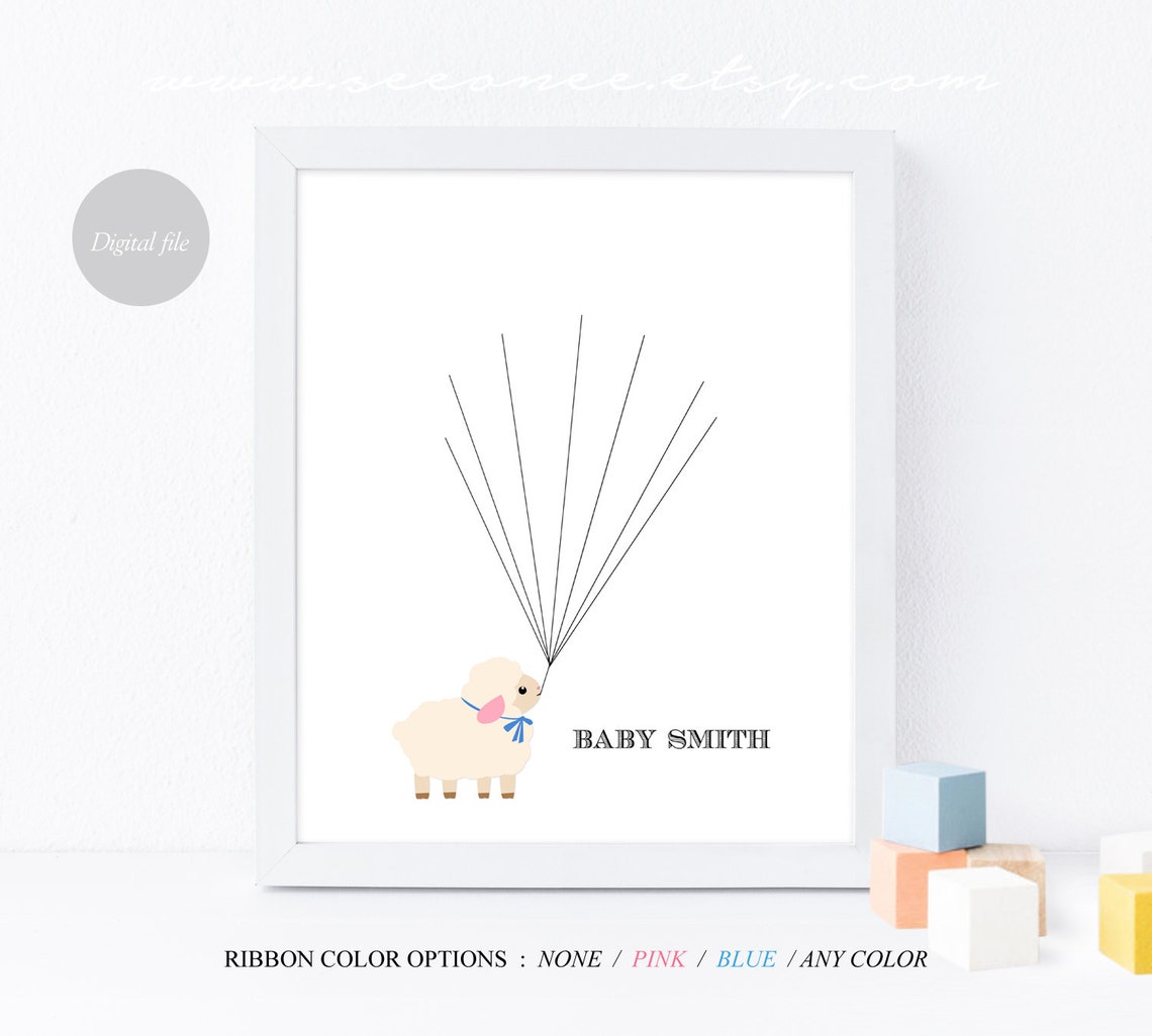Lamb Fingerprint Guestbook Alternative, Little Sheep Baby Shower Gift ...