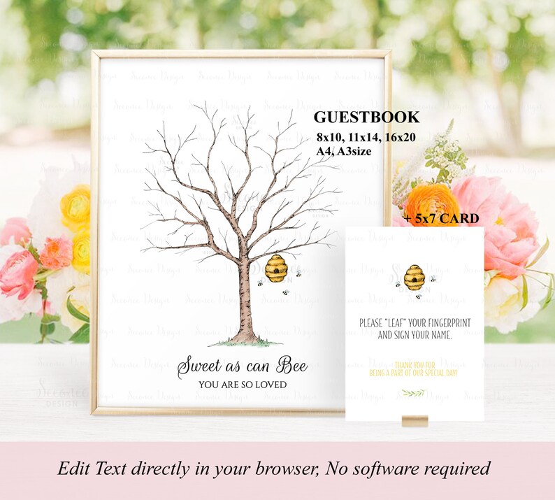 INSTANT DOWNLOAD Editable Beehive Birthday Fingerprint Tree | Etsy