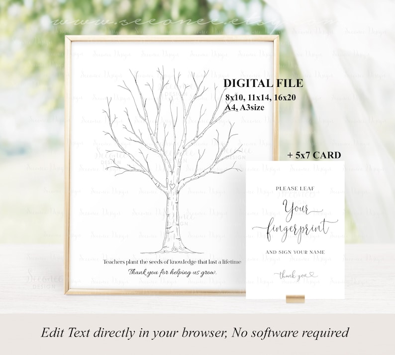 INSTANT DOWNLOAD Editable Fingerprint Tree Teacher Appreciation Gift ...