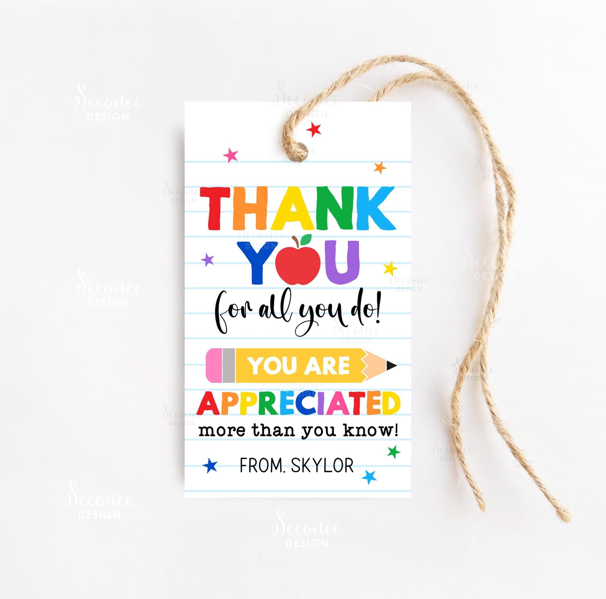 Teacher Appreciation Gift Tags Thank You Teacher Gift Tag School Favor ...