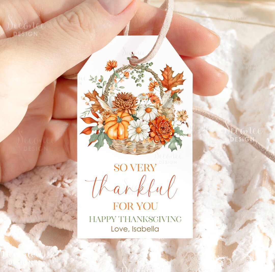 Printable so Very Thankful for You Gift Tag, Autumn Favor Tag, Happy ...