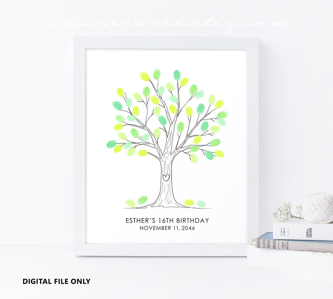 Birthday Fingerprint Tree Guestbook, Baby Shower Thumbprint Guest Book ...