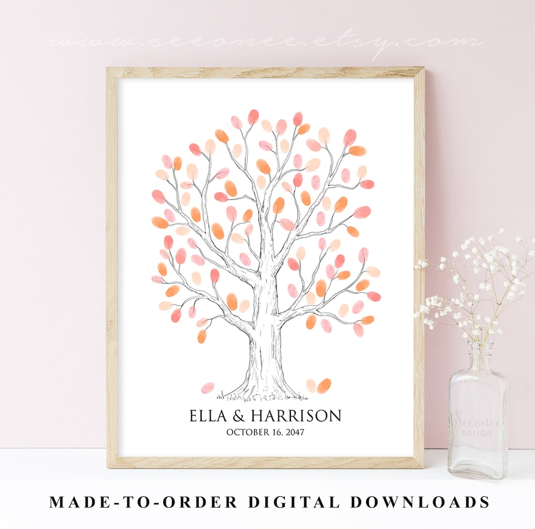 Fingerprint Tree Guestbook, Birthday Thumbprint Tree Guest Book Poster ...