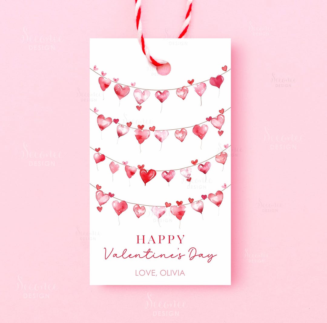 Printable Happy Valentines Day Gift Tag, Heart Valentine's Day Tag ...