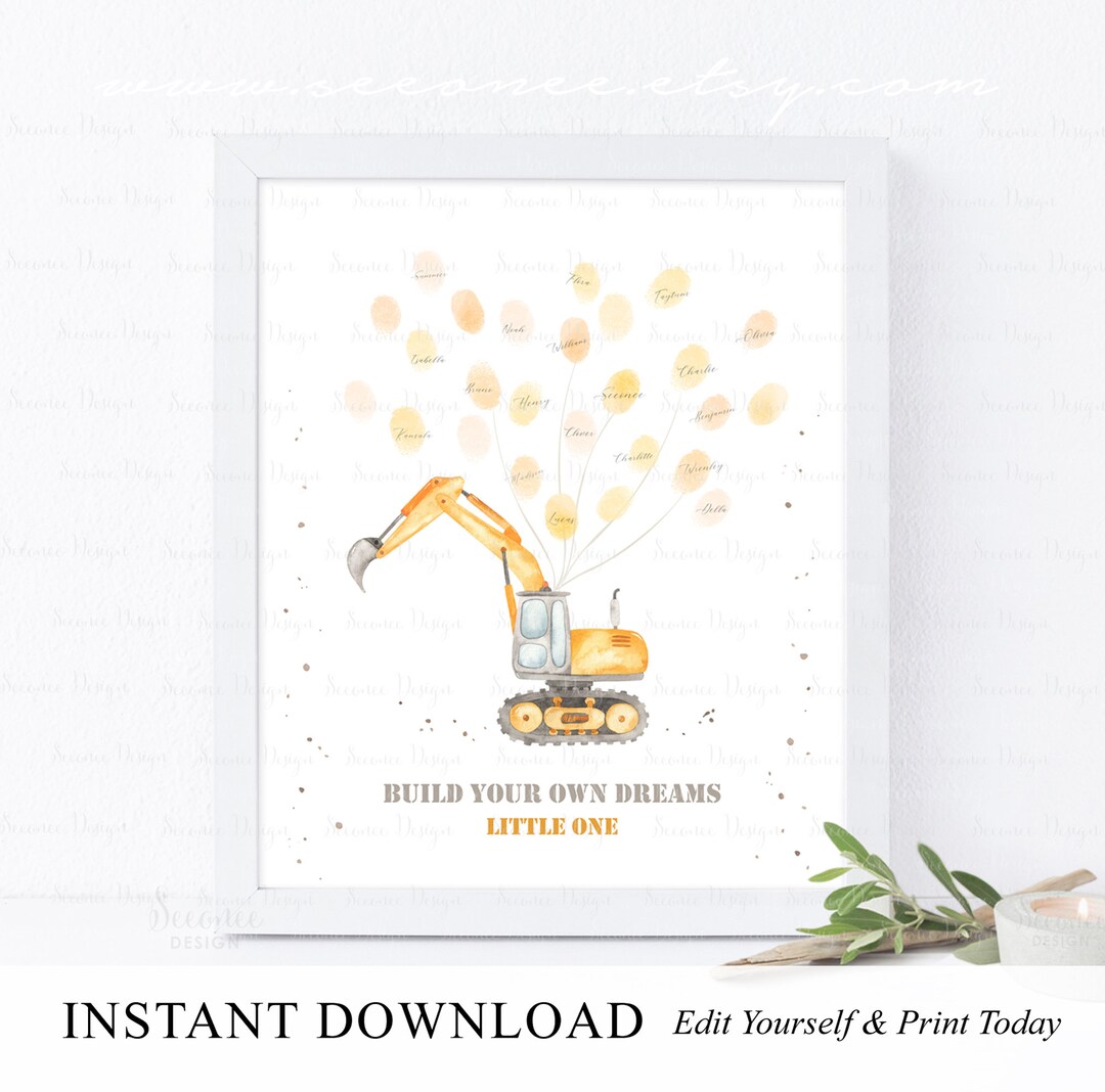 INSTANT DOWNLOAD Editable Construction Birthday Fingerprint Guestbook ...