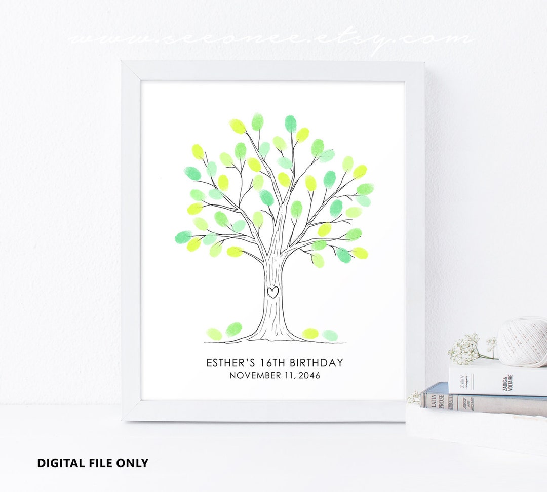 Birthday Fingerprint Tree Guestbook Baby Shower Thumbprint - Etsy