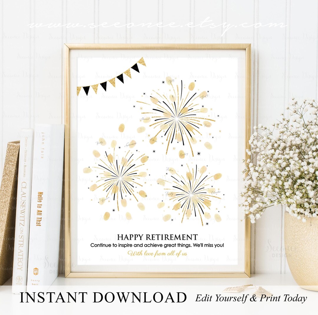 Fireworks Retirement Party Fingerprint Guestbook Alternative, Happy ...