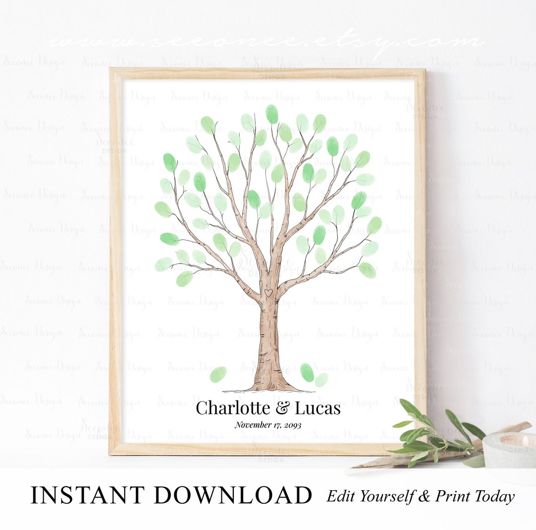 INSTANT DOWNLOAD Editable Hand Drawn Fingerprint Tree Guestbook Sign ...