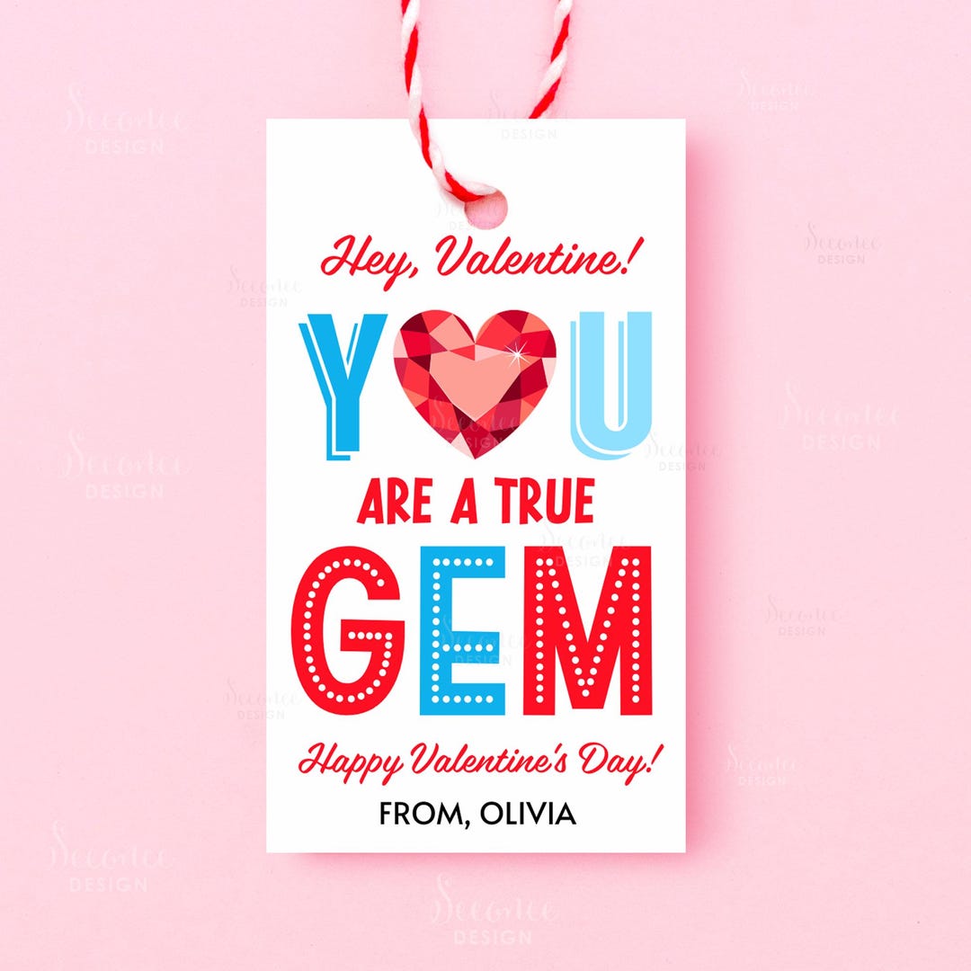 You're A Gem Valentine's Day Gift Tag Classroom Valentines Cards ...