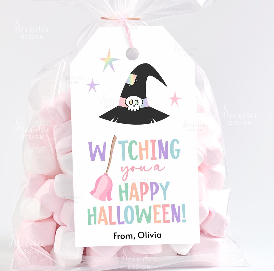 Editable Halloween Favor Tags, Witching You A Happy Halloween Trick or ...