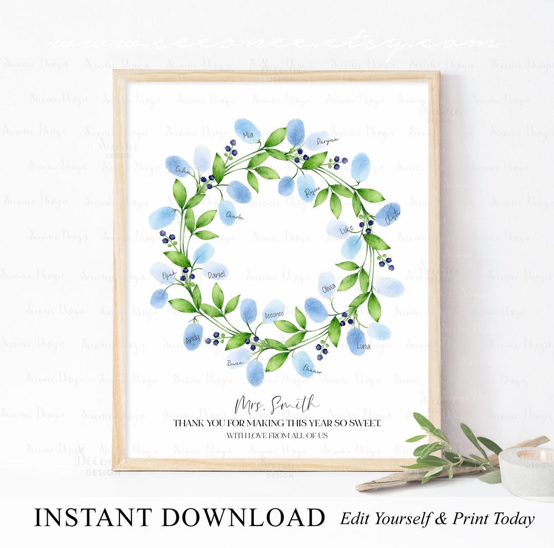 Editable Blueberry Teacher Appreciation Gift Fingerprint Art Ideas End ...