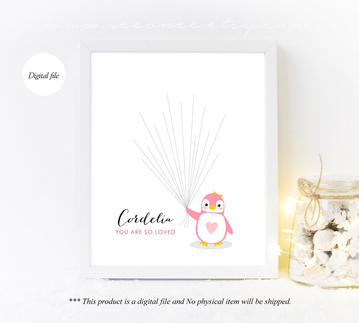 Penguin Fingerprint Guestbook Alternative, Baby Shower Gift, Birthday ...