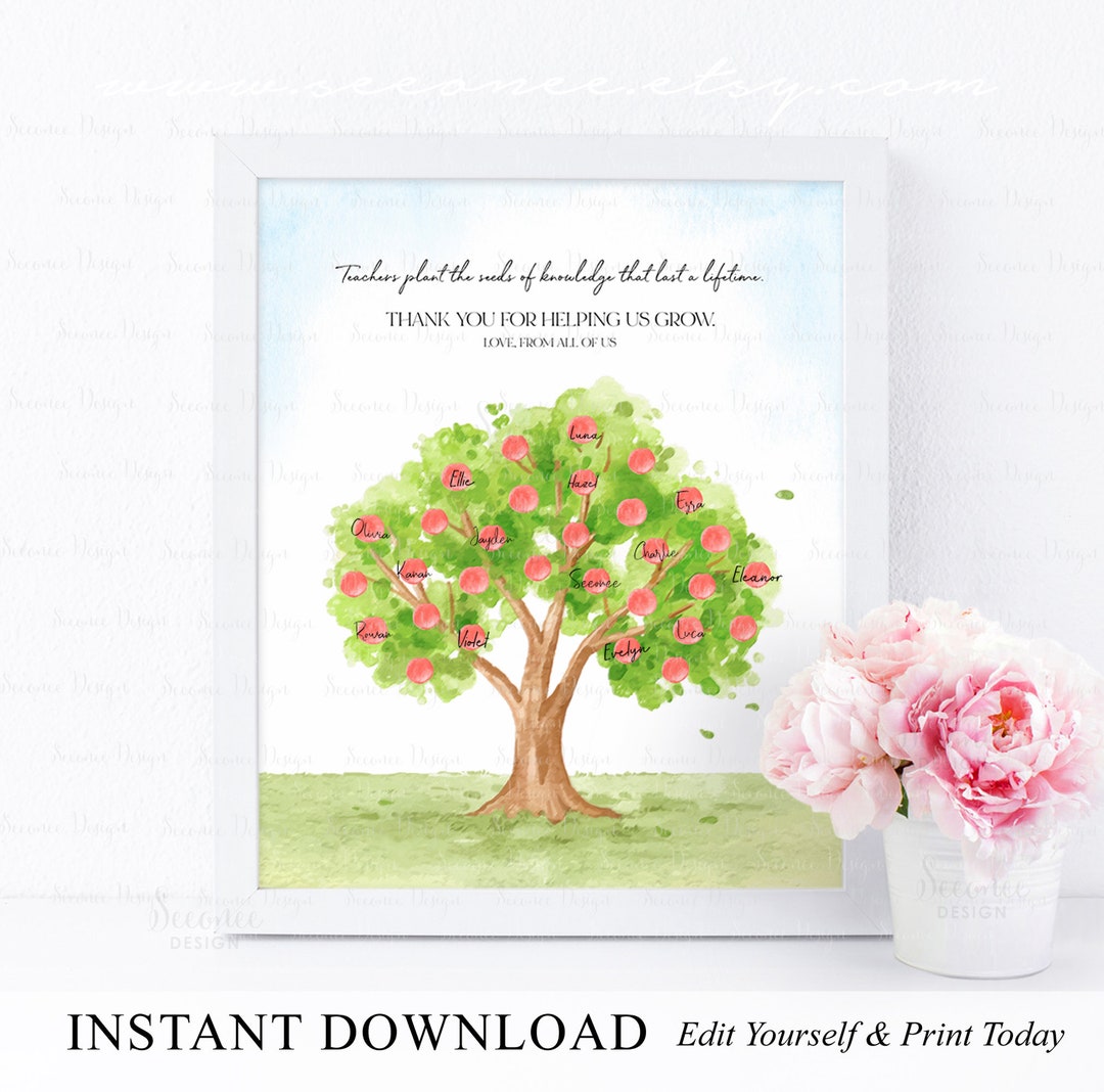 INSTANT DOWNLOAD Editable Apple Teacher Gift Ideas, Teacher Apple Tree ...