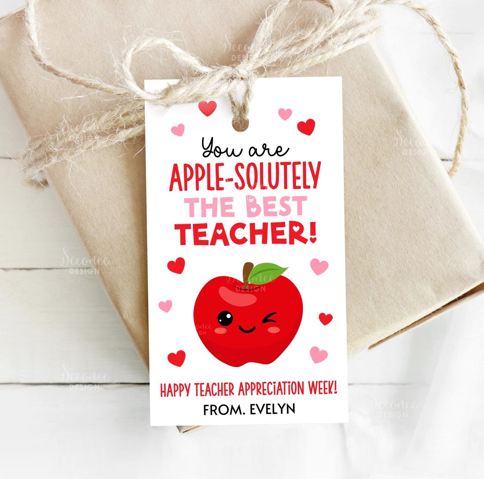 Apple Teacher Appreciation Week Tag, Printable Best Teacher Thank You ...