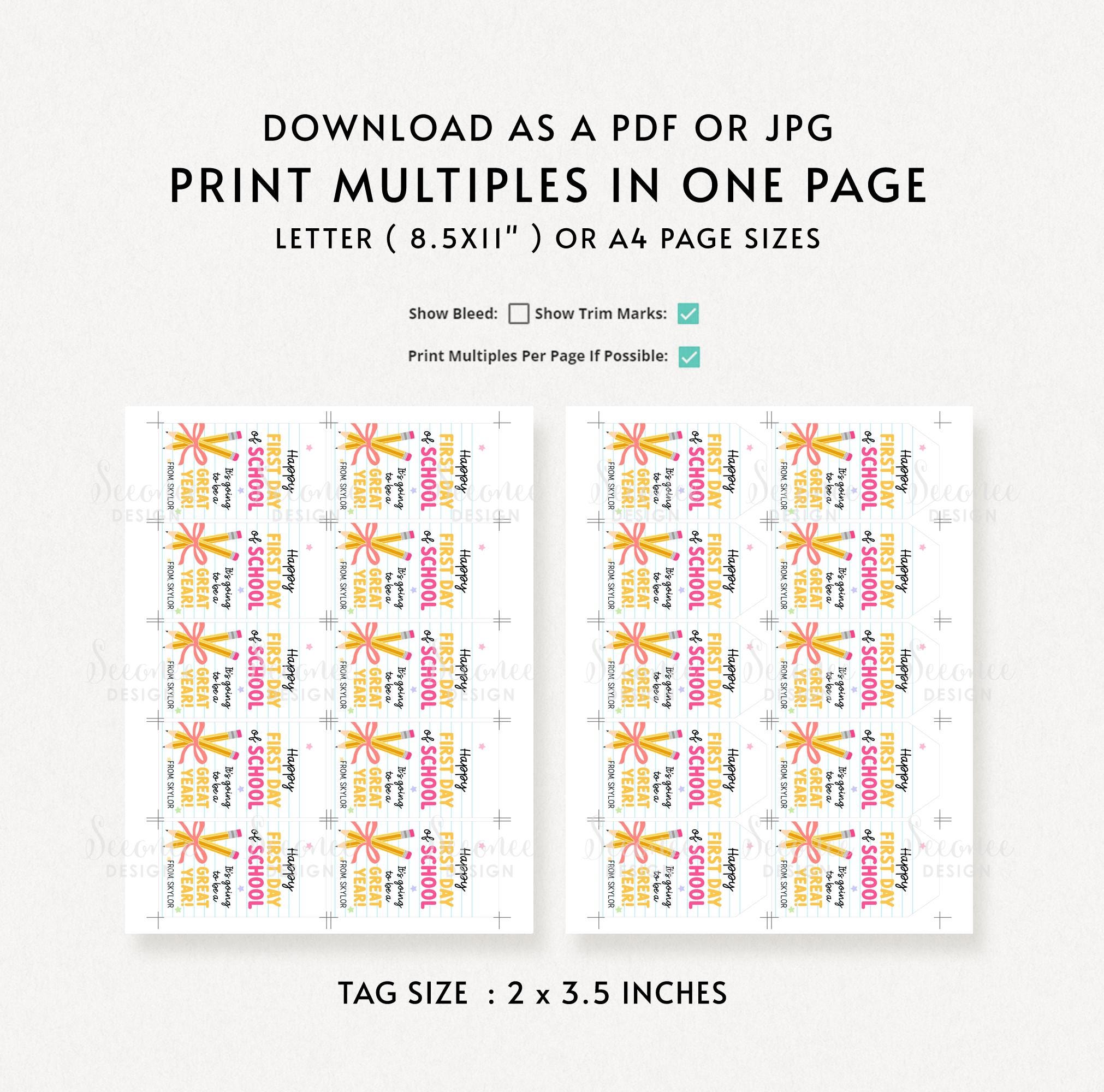 First Day of School Gift Tag Printable Back to School Classroom Gift ...