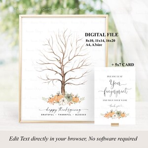 INSTANT DOWNLOAD Editable Happy Thanksgiving Pumpkin Tree, Fingerprint ...