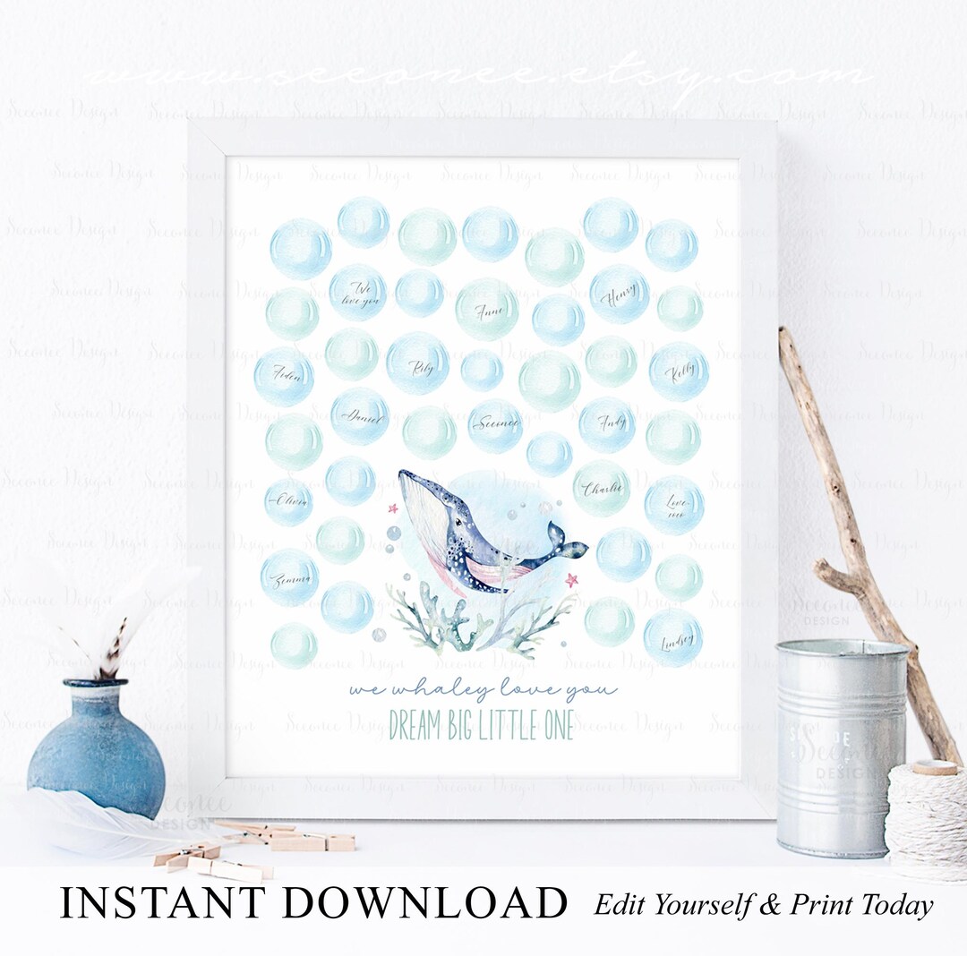 INSTANT DOWNLOAD Editable Sea Whale Party Sign in Poster, Whale Themed ...