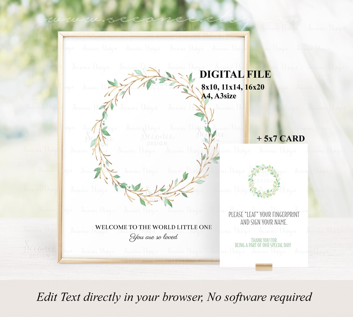 INSTANT DOWNLOAD Editable Greenery Wreath Fingerprint Guest - Etsy