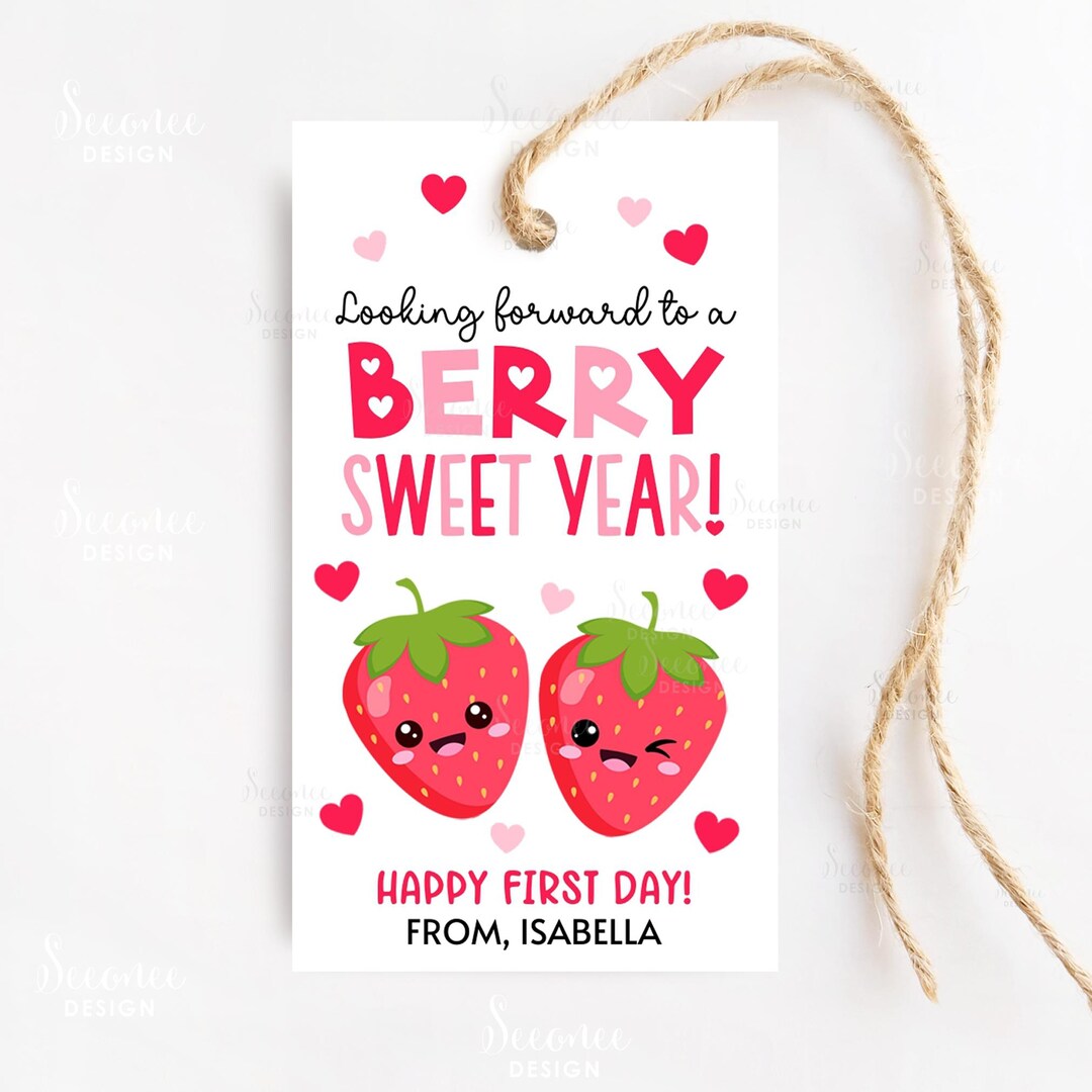 Looking Forward to A Berry Sweet Year Gift Tag Strawberry Back to ...