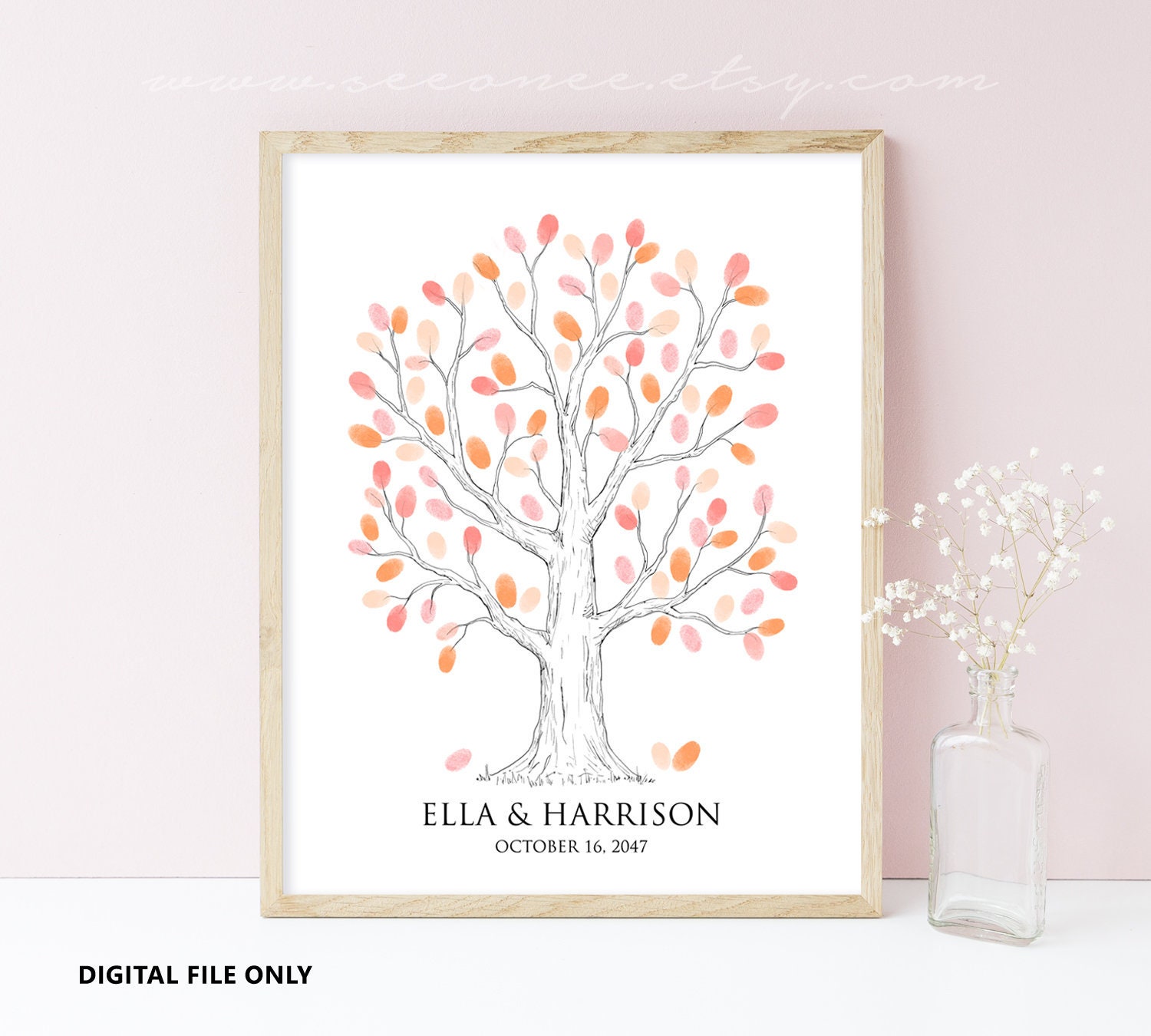 Fingerprint tree Guestbook birthday Thumbprint tree guest | Etsy