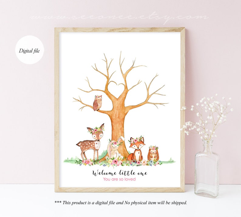 Woodland Animals Guestbook Fingerprint Poster, Baby Shower Thumbprint ...