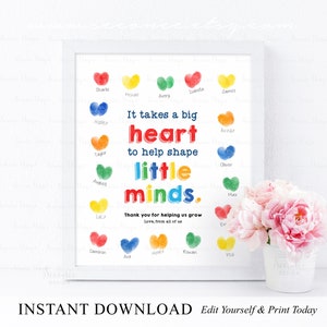 Editable Teacher Appreciation Gift Fingerprint Art, It Takes A Big ...