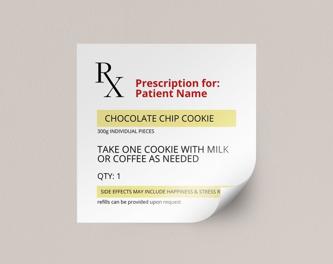 Printable Rx Prescription Cookie Label or Sticker Template - Etsy