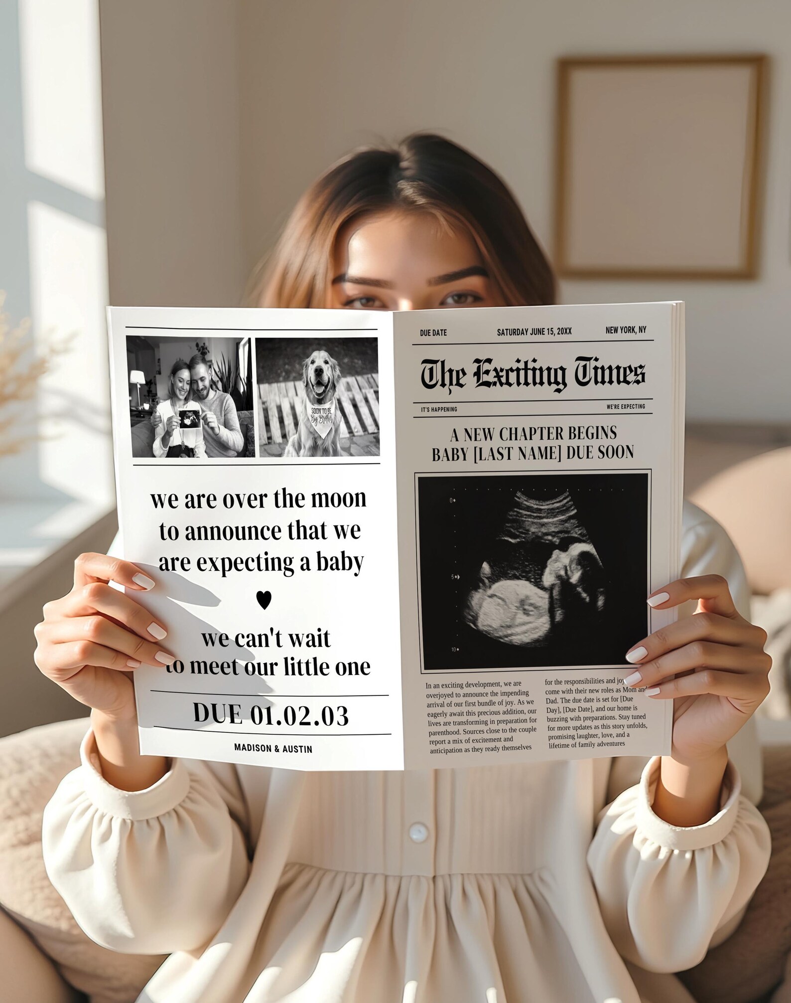 Pregnancy Announcement Newsletter, Newspaper Big News Baby Announcement ...