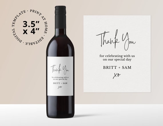 Wedding Thank You Wine Label Sticker Editable Template | Etsy