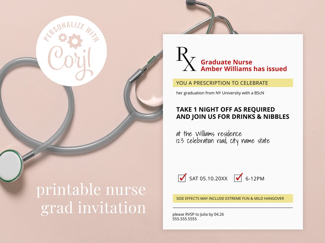 Rx Prescription Graduation Invitation for Nursing Graduate, Novelty Fun ...