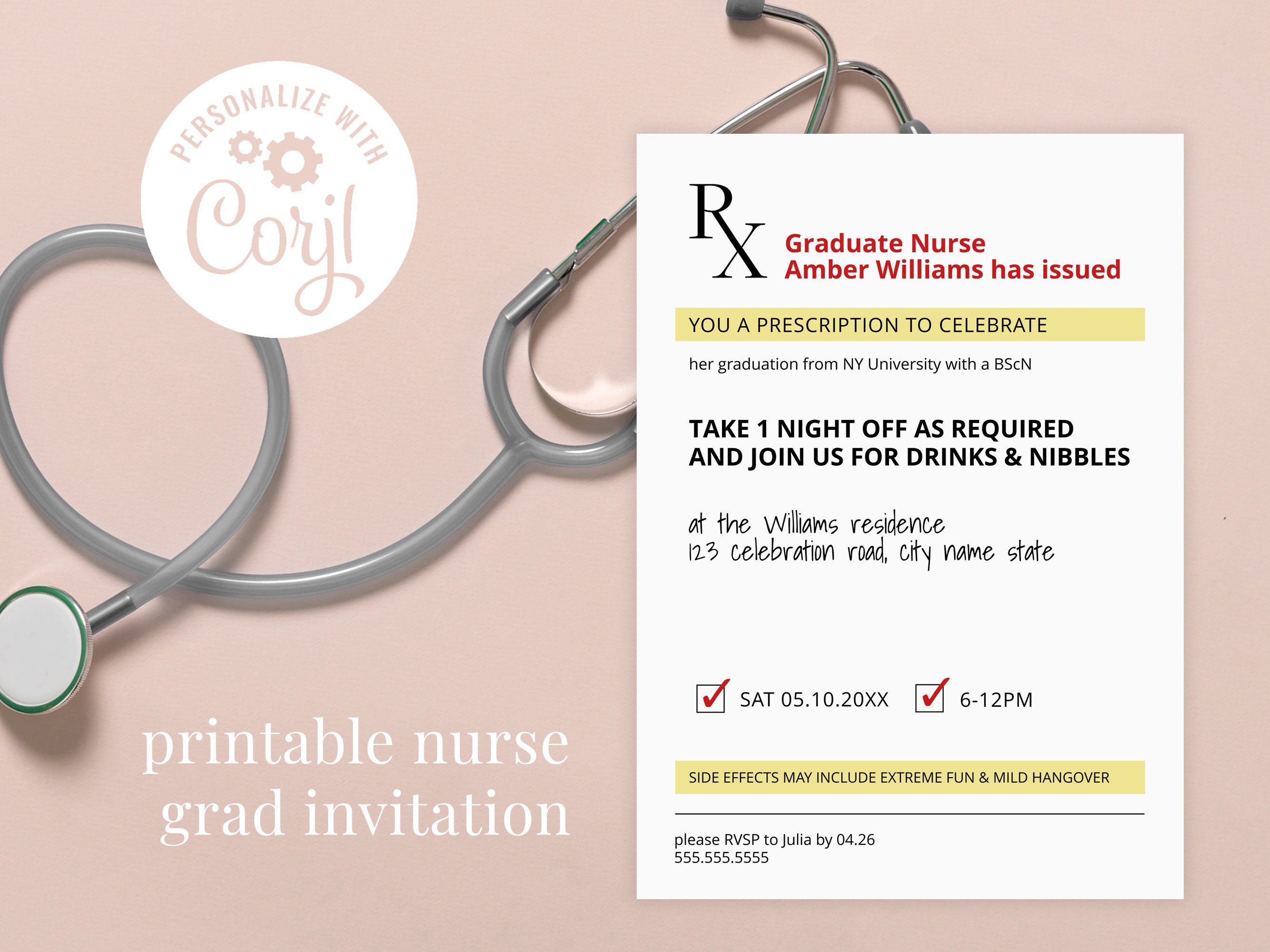 Rx Prescription Graduation Invitation for Nursing Graduate, Novelty Fun ...