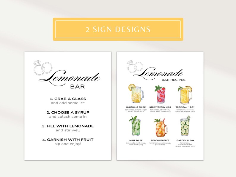 Editable Mocktail Drink Station Sign, Lemonade Bar Menu, Printable ...