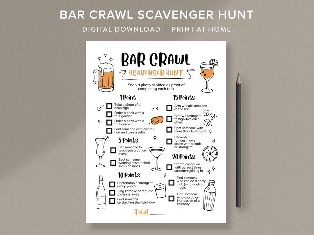 Bar Crawl Scavenger Hunt Bar Scavenger Hunt Adult Scavenger Hunt Bar ...