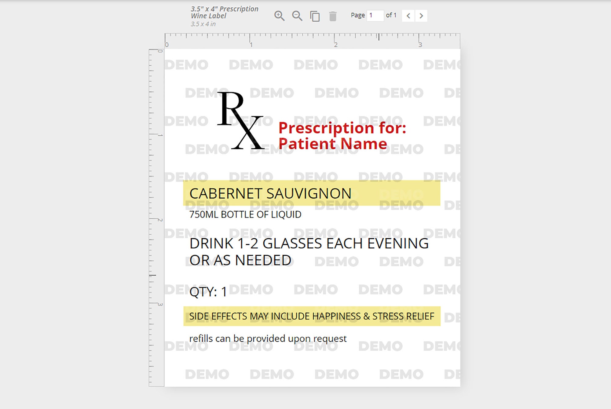 Printable Rx Prescription Wine Label or Sticker Template | Etsy