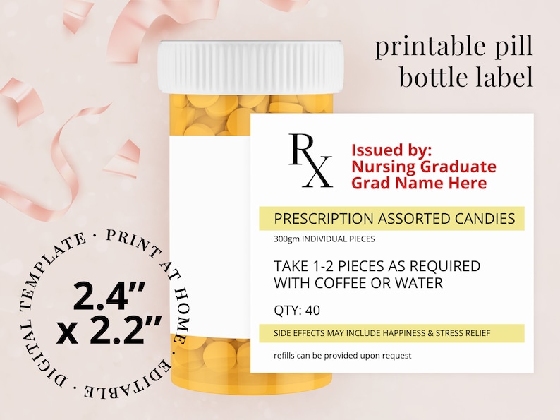 Nursing Graduate Pill Bottle Label Novelty Fun Printable Rx ...