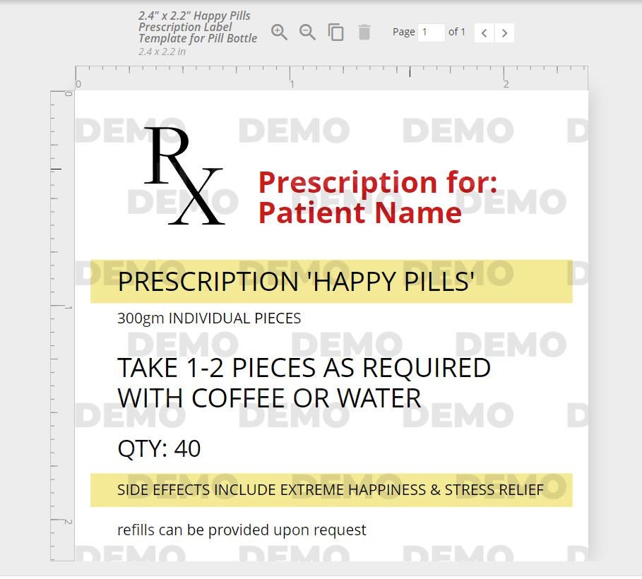 Happy Pills Chill Pill Bottle Label Novelty Fun Printable Rx ...