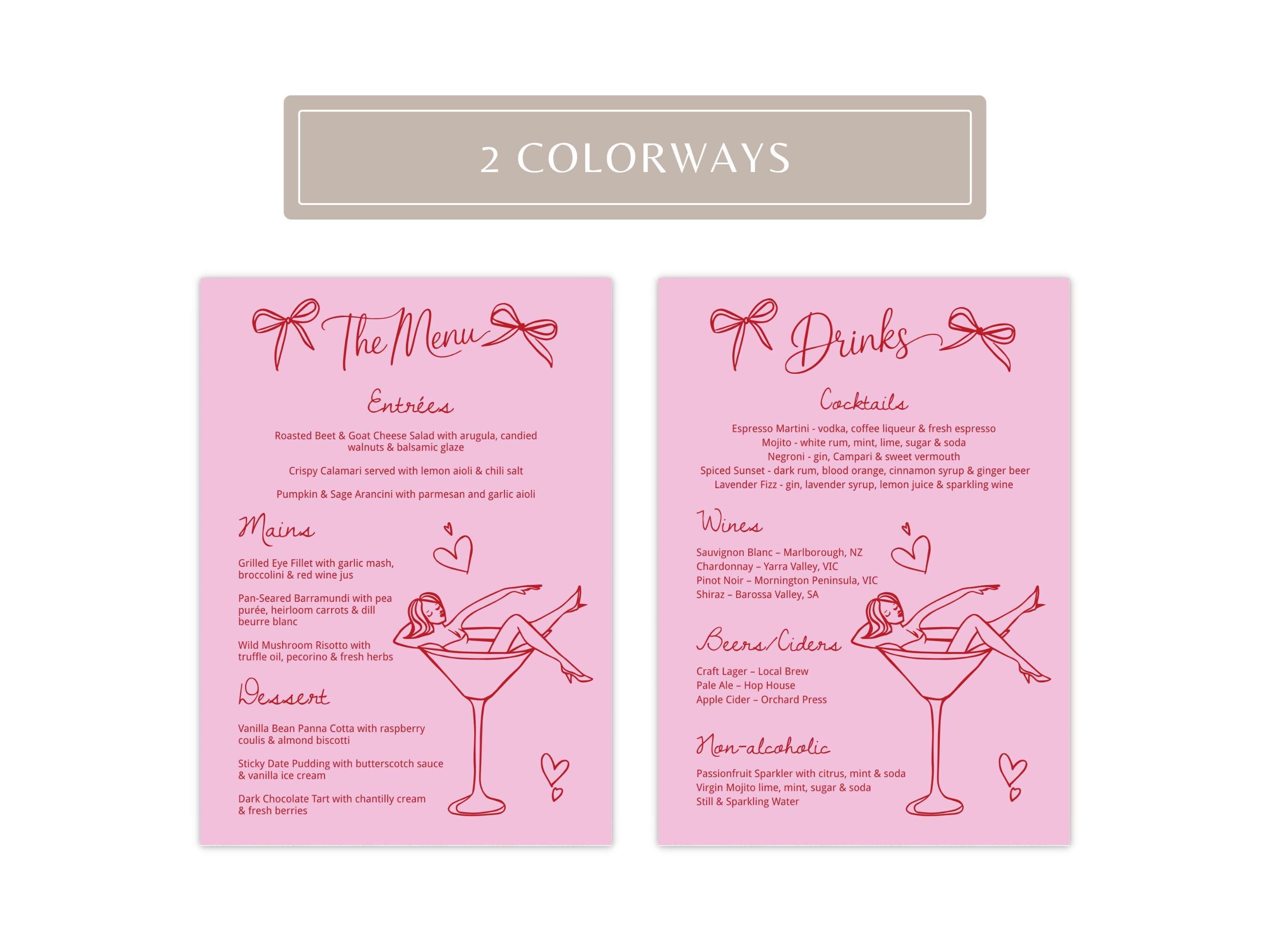Dinner Menu Template 30th Birthday, Pretty in Pink Dinner Menu, Dinner ...